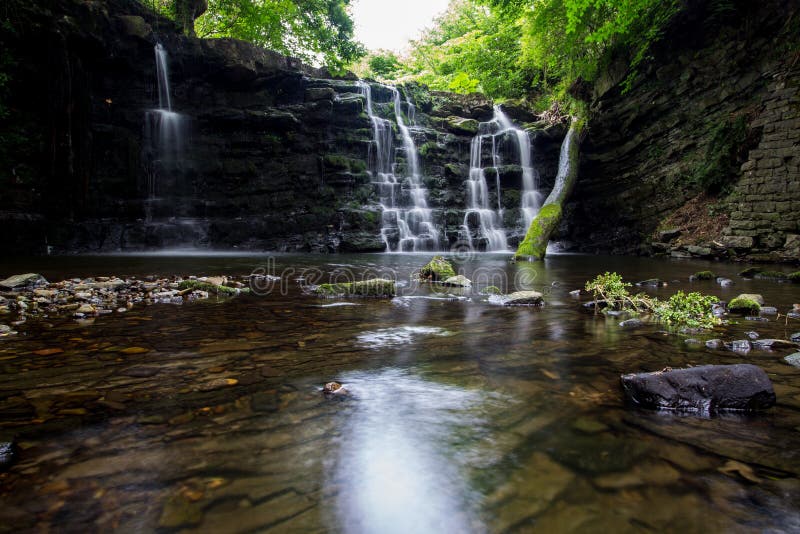 Hidden Waterfall In A Deep Gorge With Trickling White Water Forest Of