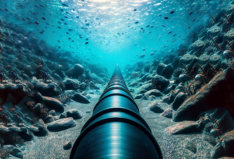 3d Rendering. Underwater View of a Submarine Cable in the Sea ...