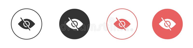 Hide Icon Flat Set in Black and White Color Stock Vector - Illustration ...