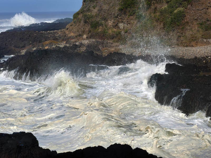 Hide Tide Waves Foam in Devil`s Churn Stock Image - Image of coast ...