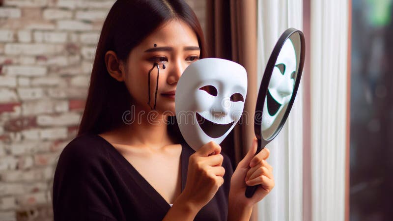 Hide Your Feelings (Putting on a Mask). Generated AI Stock Illustration ...