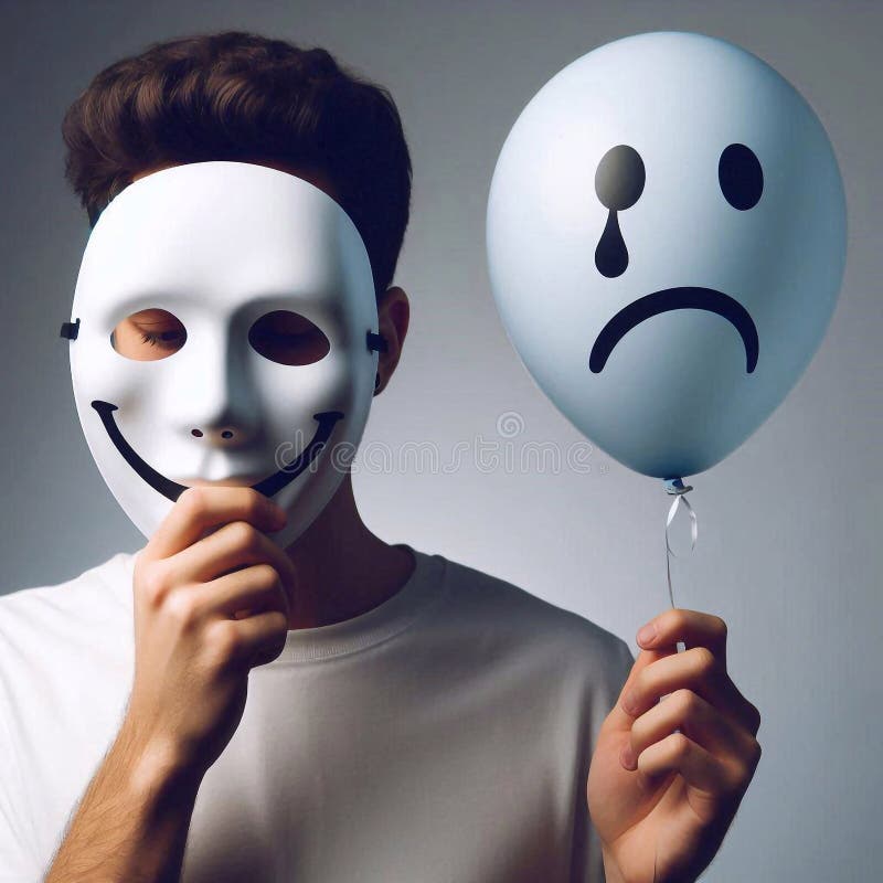 Hide Your Feelings (Putting on a Mask). Generated AI Stock Illustration ...