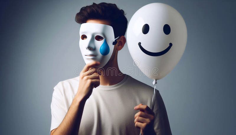 Hide Your Feelings (Putting on a Mask). Generated AI Stock Illustration ...