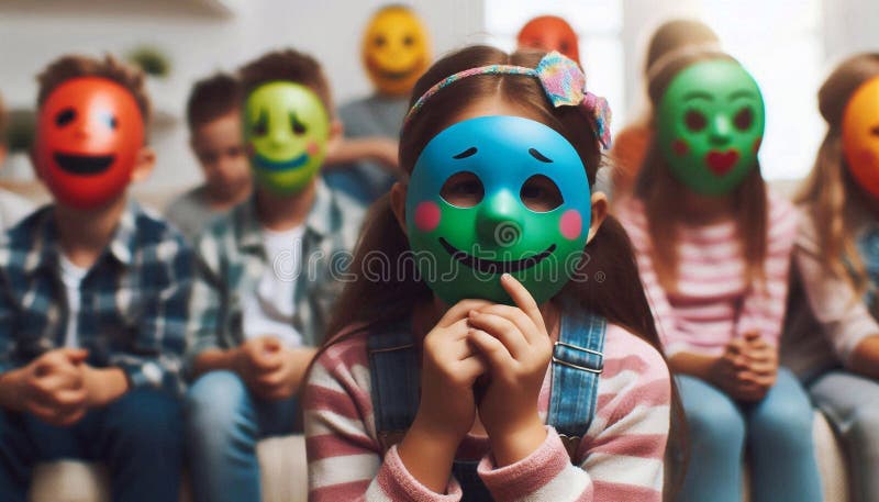 Hide Your Feelings (Putting on a Mask). Generated AI Stock Illustration ...