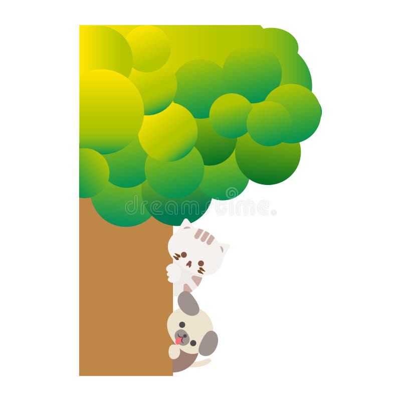 Cute Cartoon Cat and Dog Hiding Behind the Tree. Playing Hide and Seek ... Cute Cartoon Cat and Dog Hiding Behind the Tree. Playing Hide and Seek ...