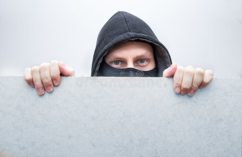Thief Hiding Behind Wall Looking At Girls Stock Photo - Image of black ...