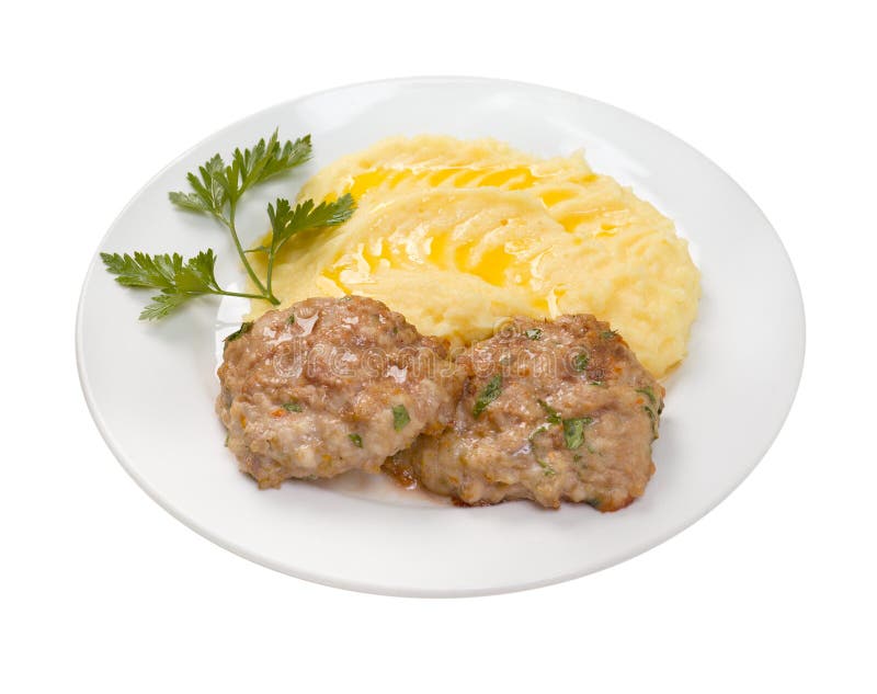 Hiebe Mit Kartoffeln Auf Plate.isolated Stockfoto - Bild von makro ...