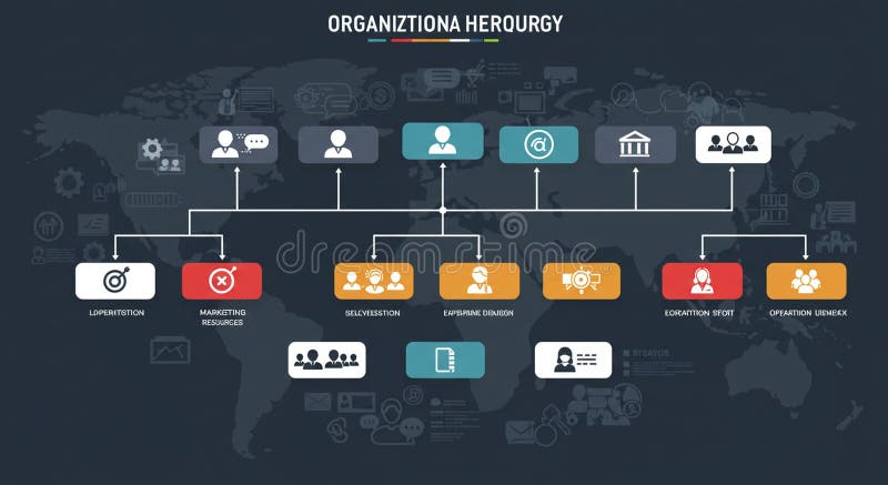 Hierarchical Organizational Chart with Multiple Colored Boxes Connected ...