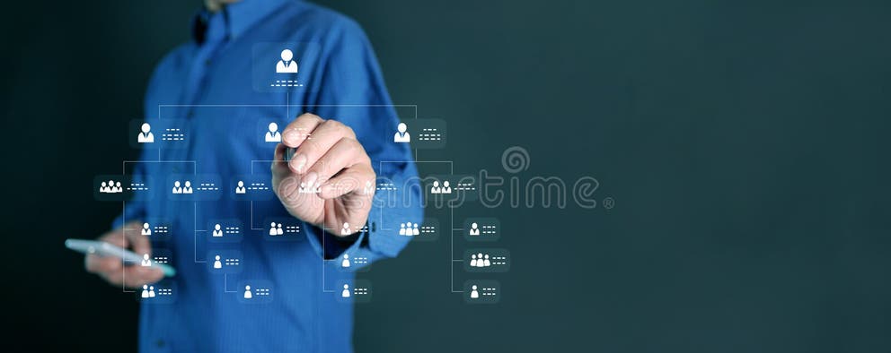 Hierarchy Structure Concept. Businessman with a Stylus Tapping at ...