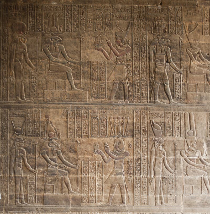 Hieroglyphic Carvings on an Egyptian Temple Wall Stock Photo - Image of ...