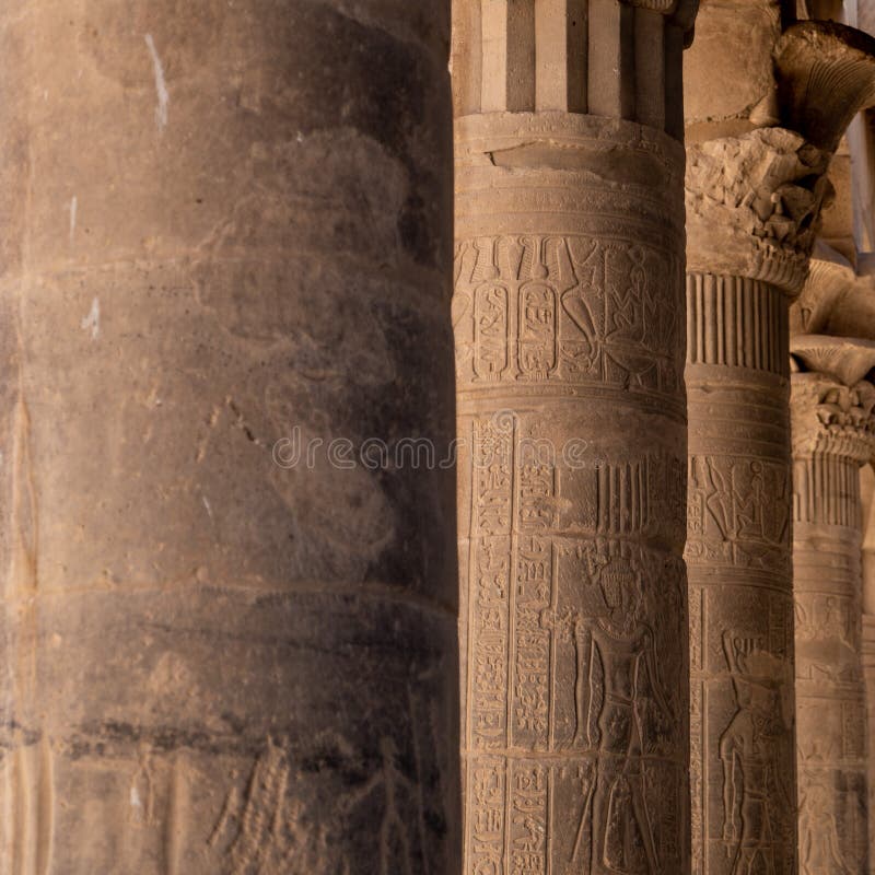 Hieroglyphics on Columns in Egyptian Temple Stock Photo - Image of ...