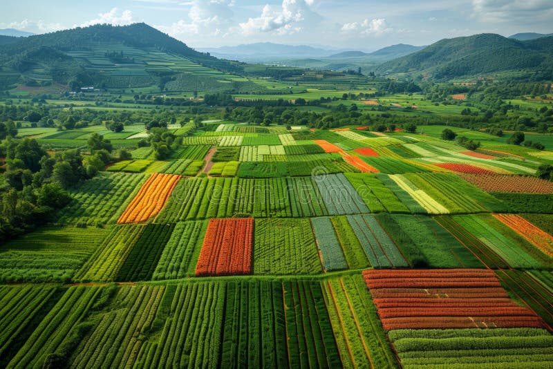 High Aerial Perspective of a Diverse Array of Geometrically Arranged ...