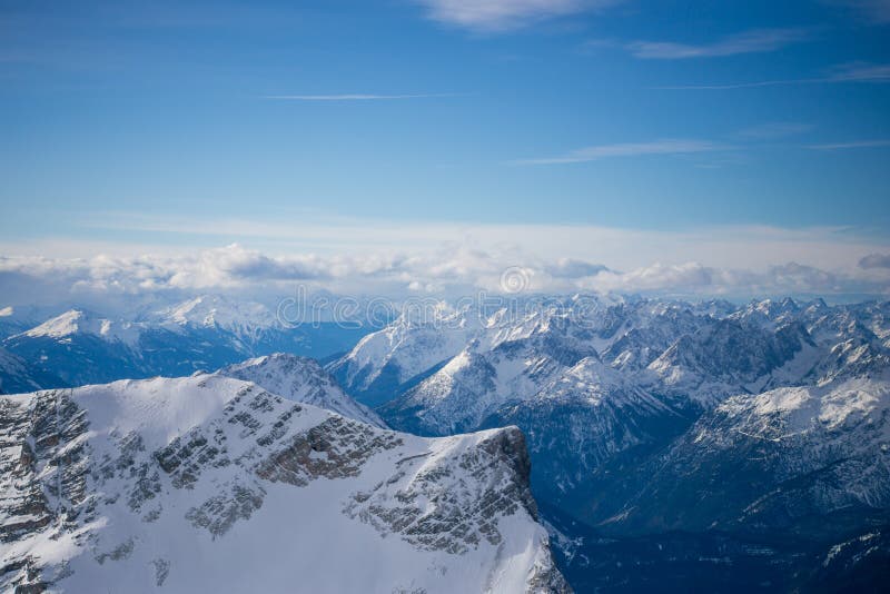High Alpine Mountains with Snow in Germany and Blue Beautiful Sky Stock ...