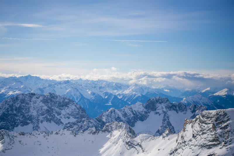 High Alpine Mountains with Snow in Germany and Blue Beautiful Sky Stock ...