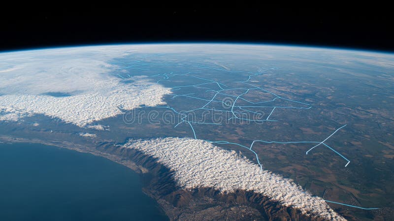 High Altitude Earth View Showing Cloud Patterns and Coastline Stock ...