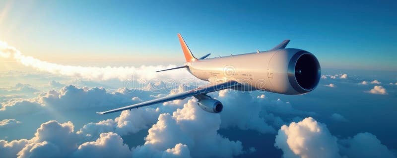 High Altitude Jet Engine, Contrails Against Blue Sky, White, Contrail ...