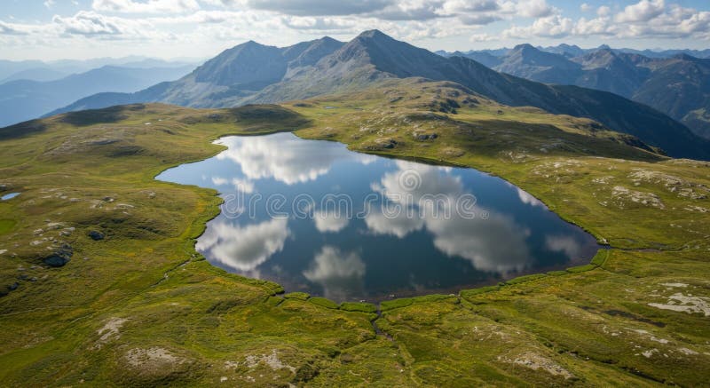 High Altitude Mountain Lake with Sky Reflection Stock Illustration ...
