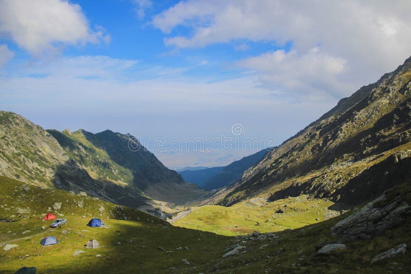 High Altitude Mountain Landscape, Blue Sky and White Clouds Stock Image ...