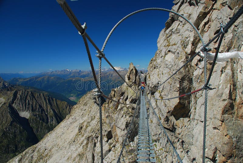 High Altitude Suspension Bridge. Italian Alps Stock Photo - Image of ...