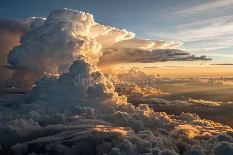High Altitude View of a Dramatic Storm Front at Sunset Displaying ...