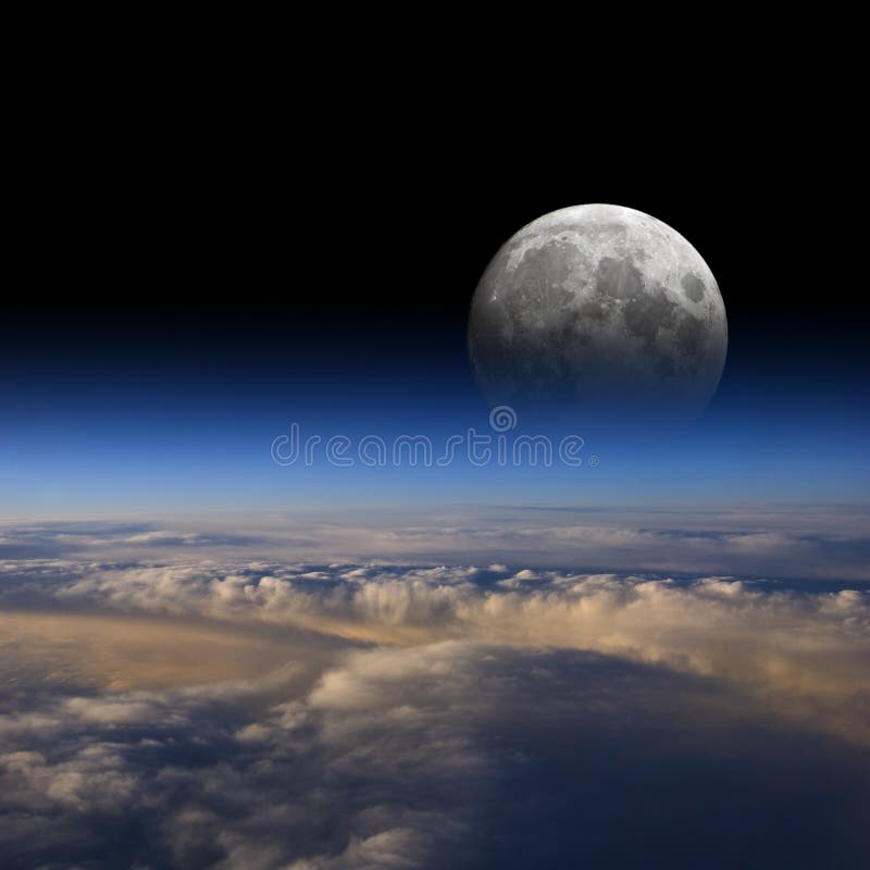 High Altitude View of the Moon Over the Earth Stock Photo - Image of ...