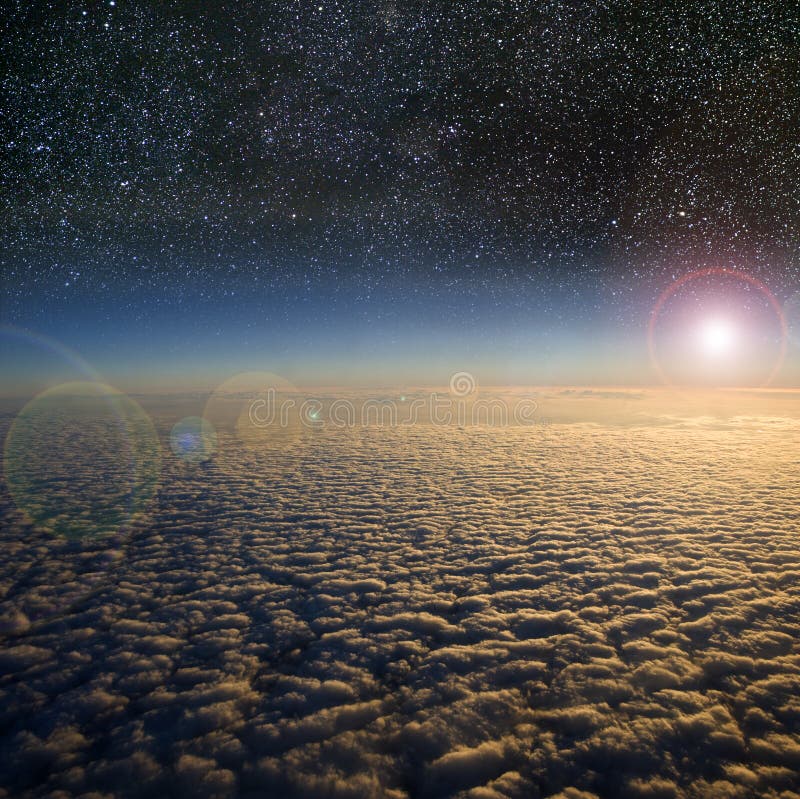 High Altitude View of Sunset and the Night Sky Stock Photo - Image of ...