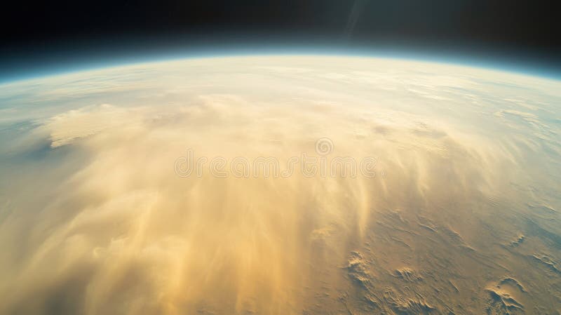 High-altitude View of a Vast Sandstorm, Sunlight Diffused through the ...