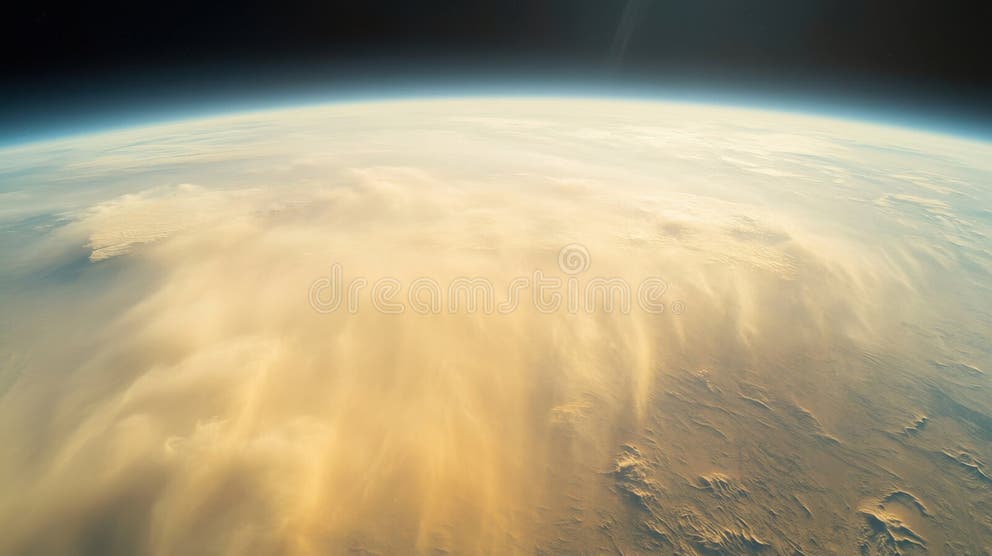 High-altitude View of a Vast Sandstorm, Sunlight Diffused through the ...