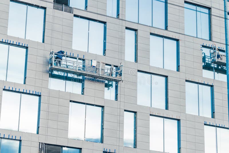 High Altitude Work on Hanging Platform External Skyscraper Building ...
