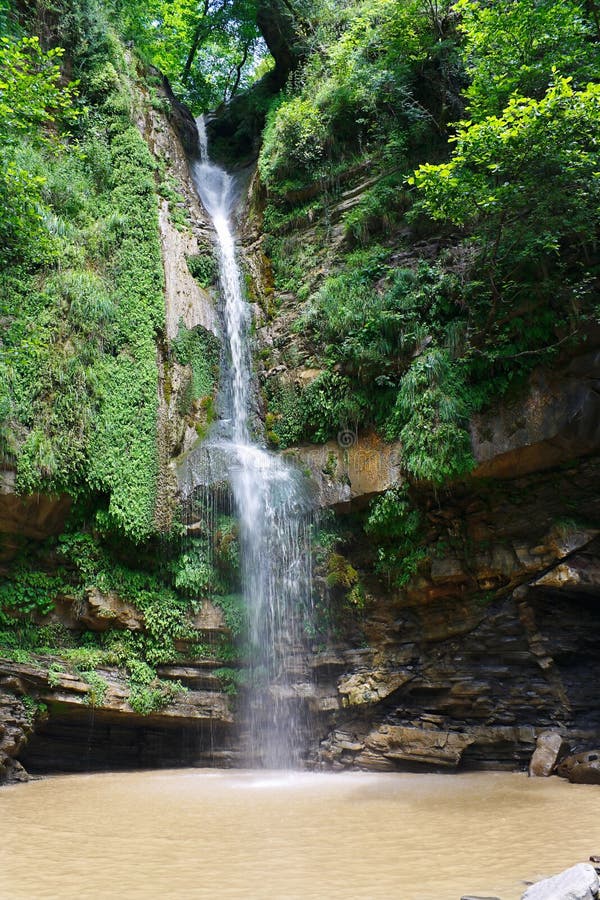 High Amazing Waterfall Falling from a Cliff in Beautiful Southern ...