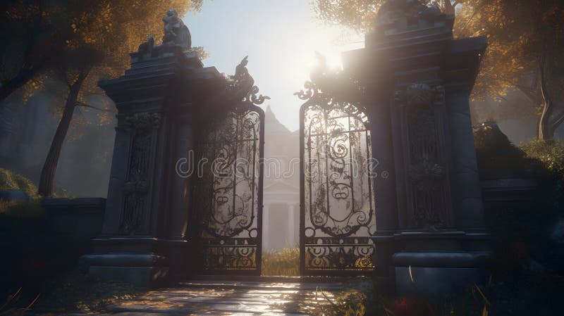 High, Ancient Gate. Picture Like from a Movie Stock Illustration ...