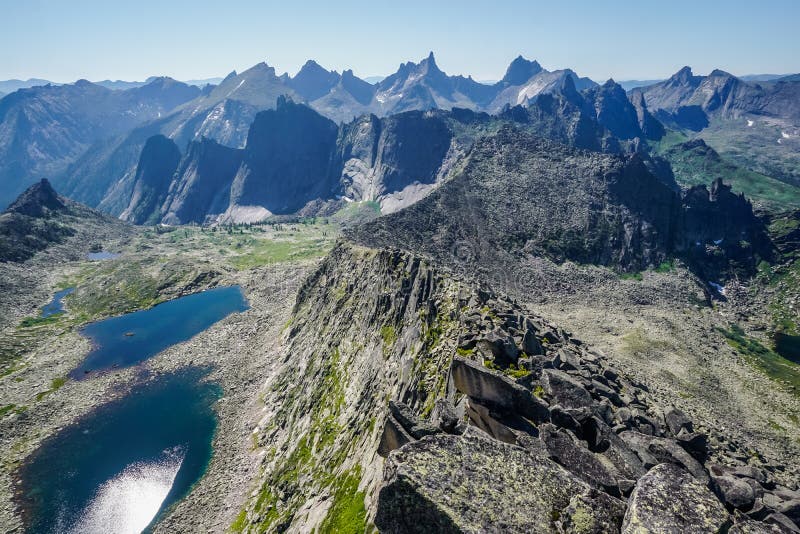 High Angel View on a Mountain Range in Ergaki Natural Park Stock Image ...