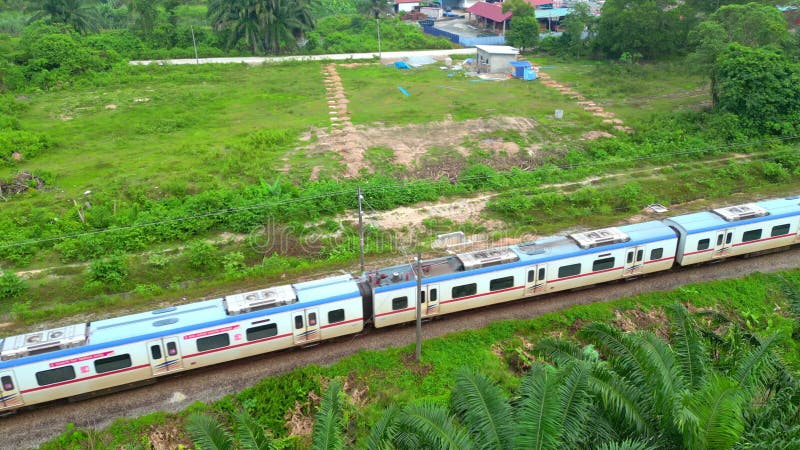 High-angle Aerial View of KTM Train Moving on Railway Track. Stock ...