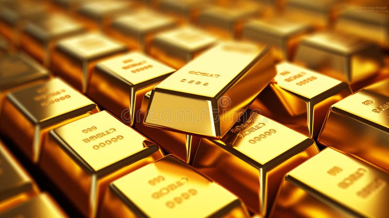 High-Angle Aesthetic Wallpaper: Gleaming Gold Bars Stock Illustration ...