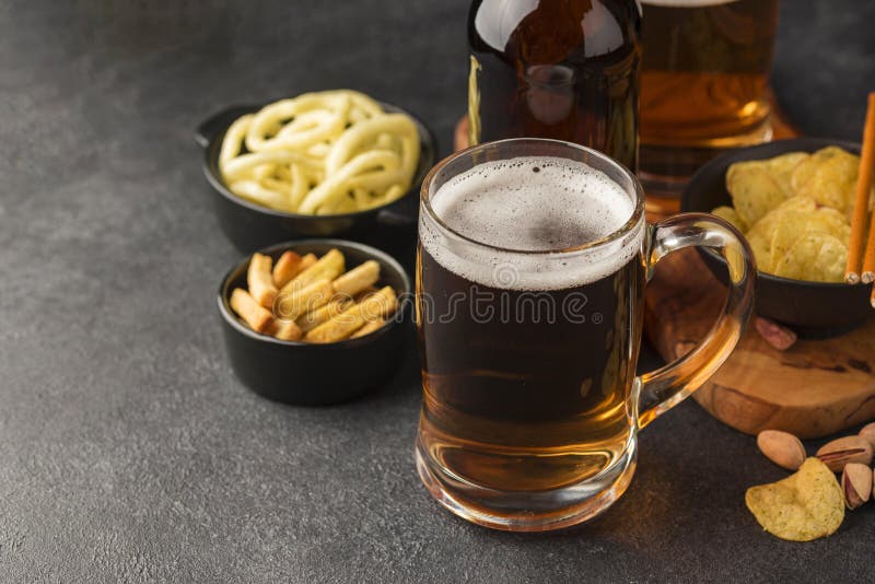 High Angle Beer Mug Snacks. High Quality and Resolution Beautiful Photo ...