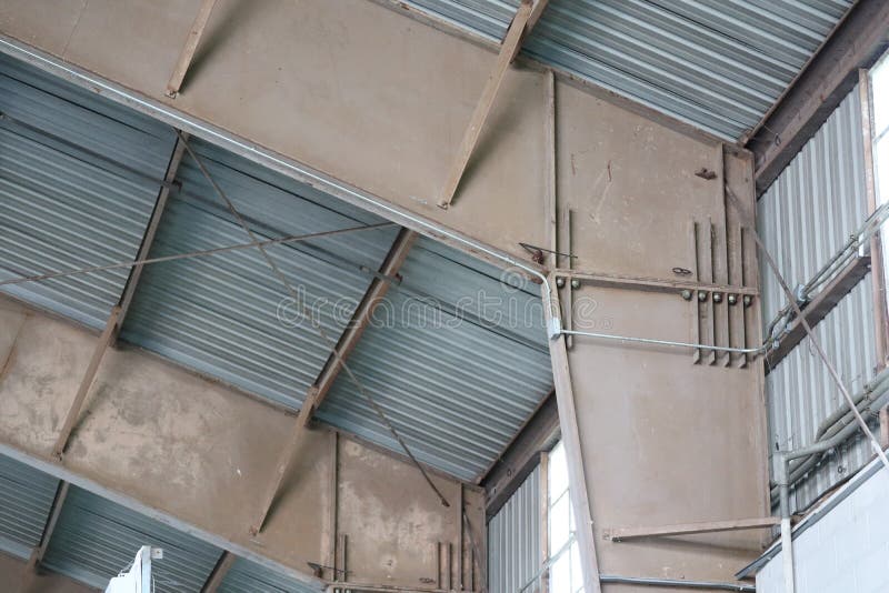 High Angle Building Roof Structure Interior Building Large Factory ...