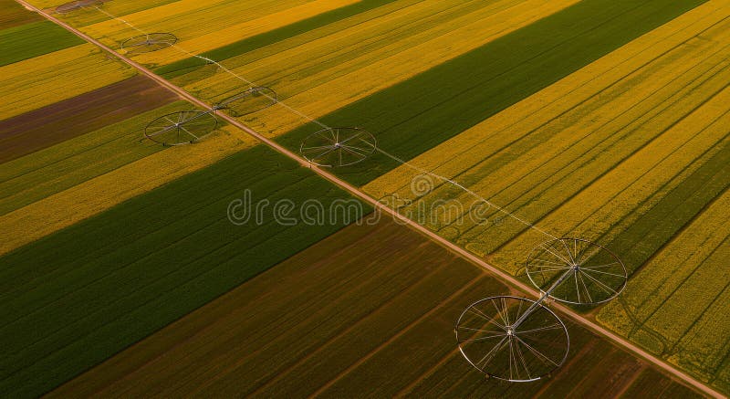 Aerial View of Farmland with Irrigation System and Striped Fields Stock ...