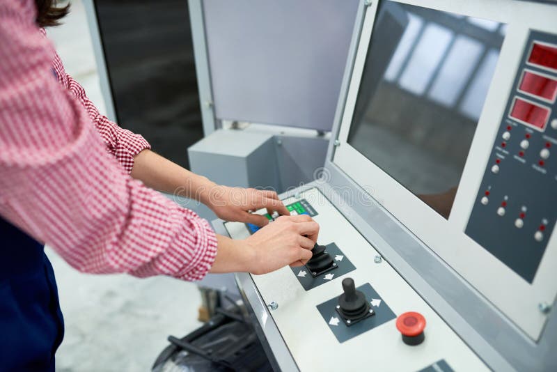 Worker S Hands On The Electronic Control Panel Stock Photo - Image of ...