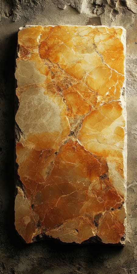 Honey Colored Marble Slab with Orange Veining on Gray Background Stock ...