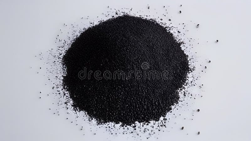 High Angle Close Up Video of Black Granular Material Pile on White ...