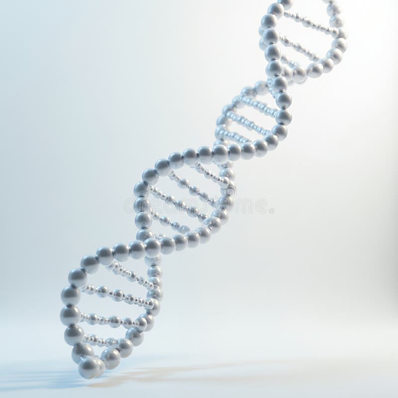 Silver DNA Molecule Model Spiraling on White Gradient Background Stock ...