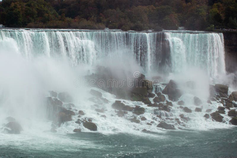 High-angle Closeup of Horseshoe Falls Flowing Down and Making Mist ...