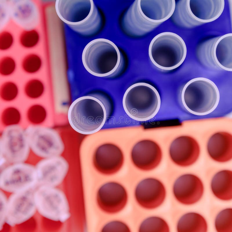 High Angle Closeup Shot of Laboratory Plastic Tubes Used for ...