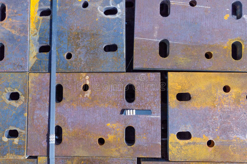 Steel Connection of Two Red Beams on Bolts. Angular Connection of ...