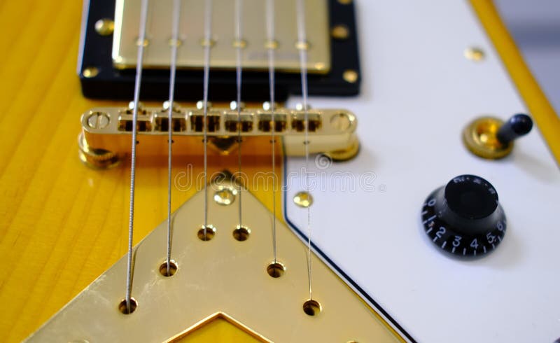 High Angle Closeup Shot of the Strings of an Electric Guitar Stock ...