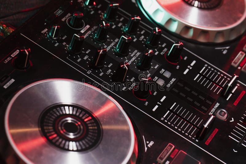 High Angle Dj Control Panel Close Up. High Quality Photo Stock Photo ...