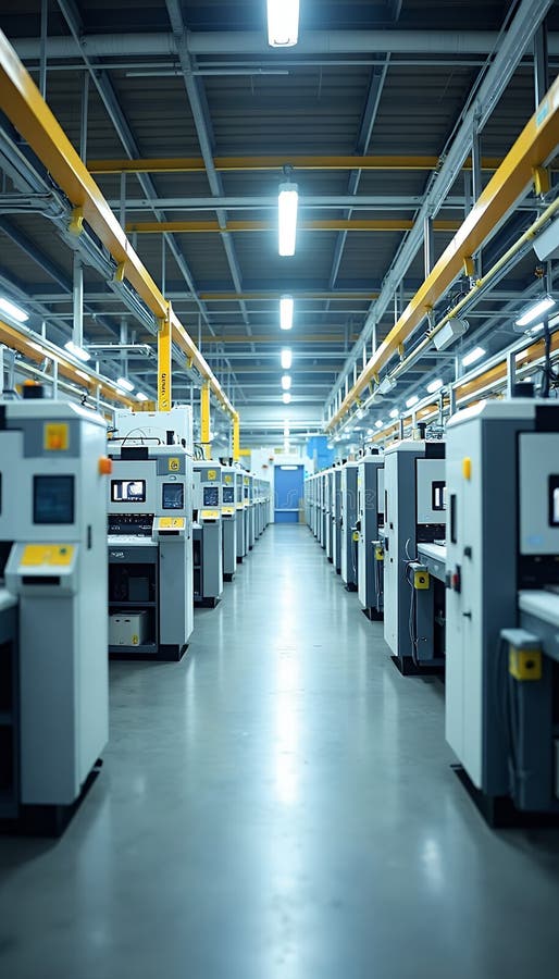 High Angle Dolly Shot of a Long Industrial Manufacturing Facility ...