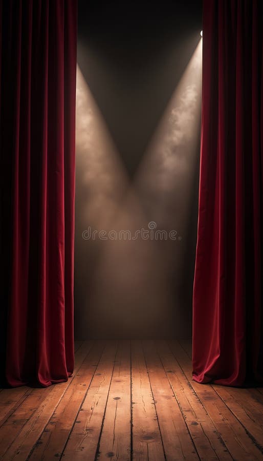 Dramatic Theatrical Stage with Red Curtains and Spotlights on Warm ...