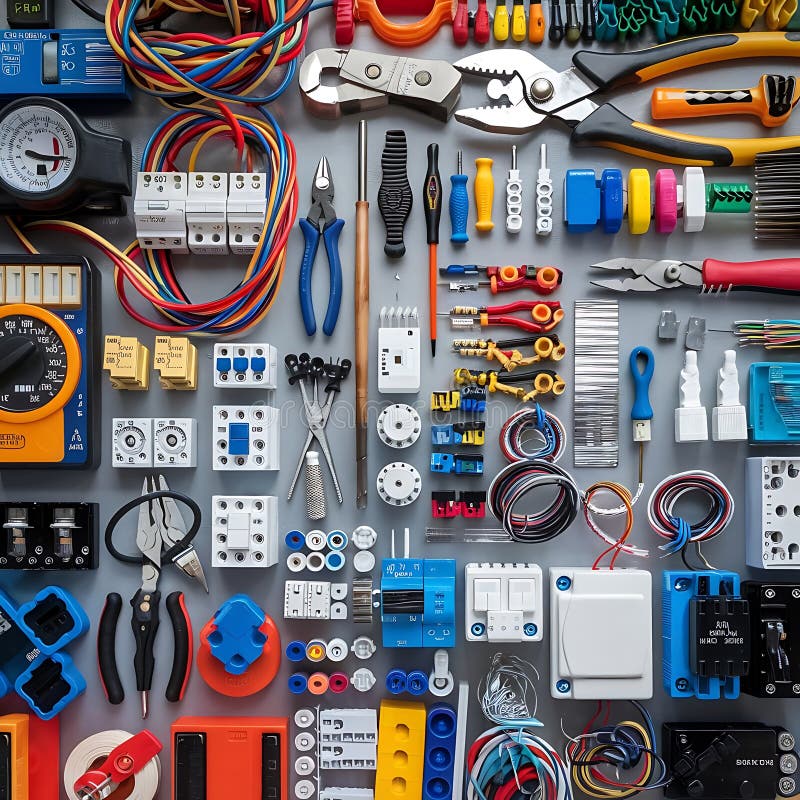 Organized Electrical Tools and Components on a Pegboard Stock Photo ...