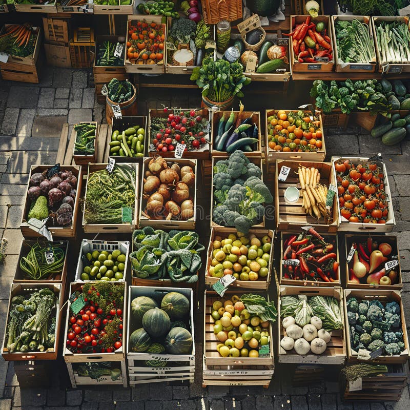 High Angle of a Green Monday Farmers Market Stall Stock Illustration ...